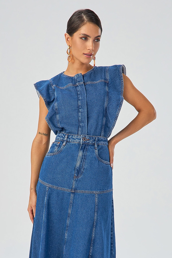 TOP JEANS COM BABADO - TOP JEANS COM BABADO - L'Accord